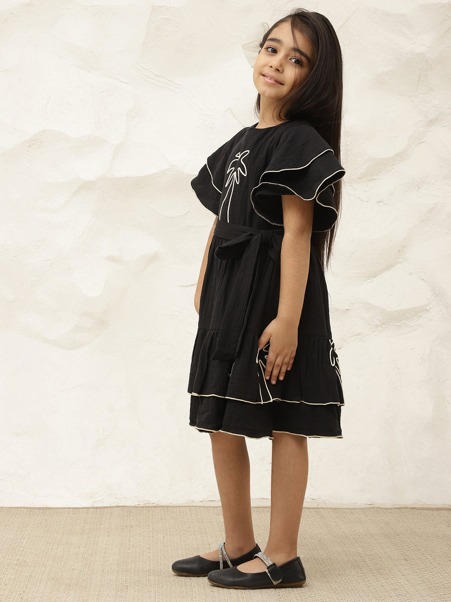 Embroidered Palm Motif Pure Cotton Gauze Dress For Girls – Bug and Bees